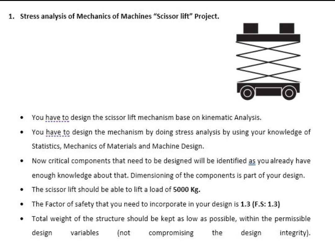 Solved 1. Stress analysis of Mechanics of Machines "Scissor | Chegg.com