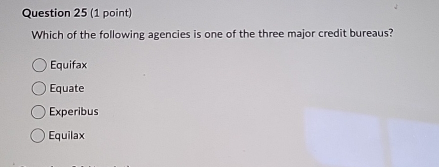 Solved Question 25 (1 ﻿point)Which of the following agencies | Chegg.com