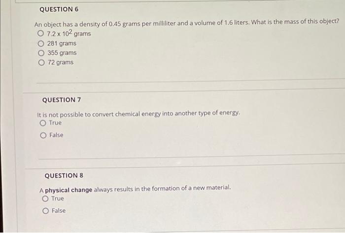 Solved QUESTION 6 An object has a density of 0.45 grams per | Chegg.com