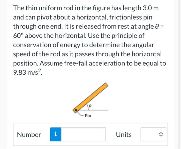 Solved The thin uniform rod in the figure has length 3.0 m | Chegg.com