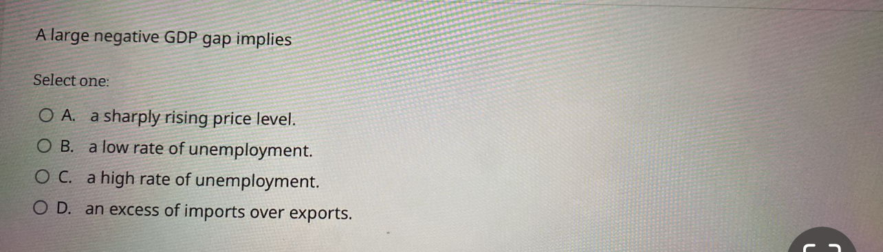 Solved A large negative GDP gap impliesSelect one:A. ﻿a | Chegg.com