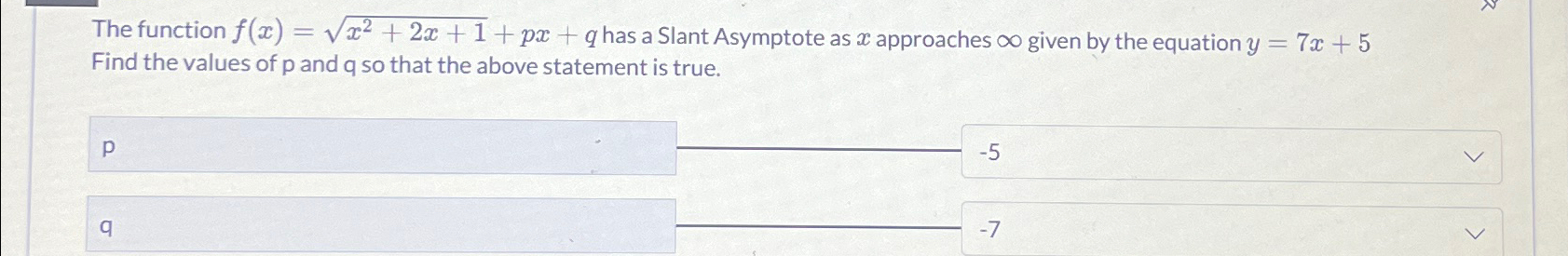 Solved The function f(x)=x2+2x+12+px+q ﻿has a Slant | Chegg.com
