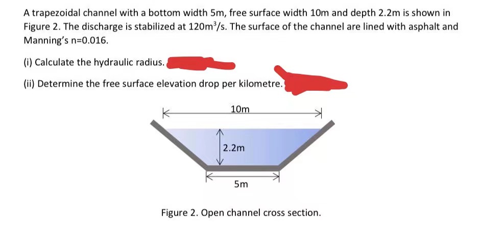 Solved A trapezoidal channel with a bottom width 5m, ﻿free | Chegg.com