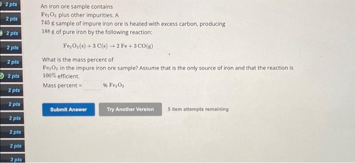 Solved An Iron Ore Sample Contains Fe2o2 Plus Other