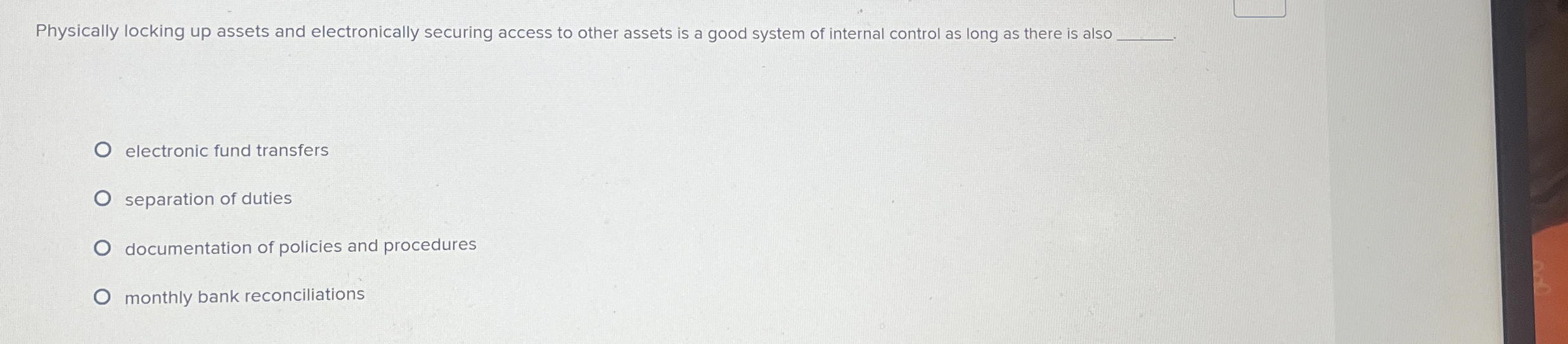 Solved Physically locking up assets and electronically | Chegg.com