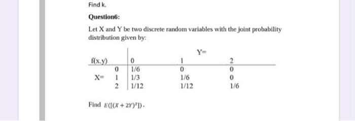 Solved Question6: Let X and Y be two discrete random | Chegg.com
