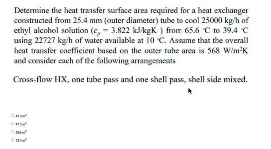 Solved Determine the heat transfer surface area required for | Chegg.com