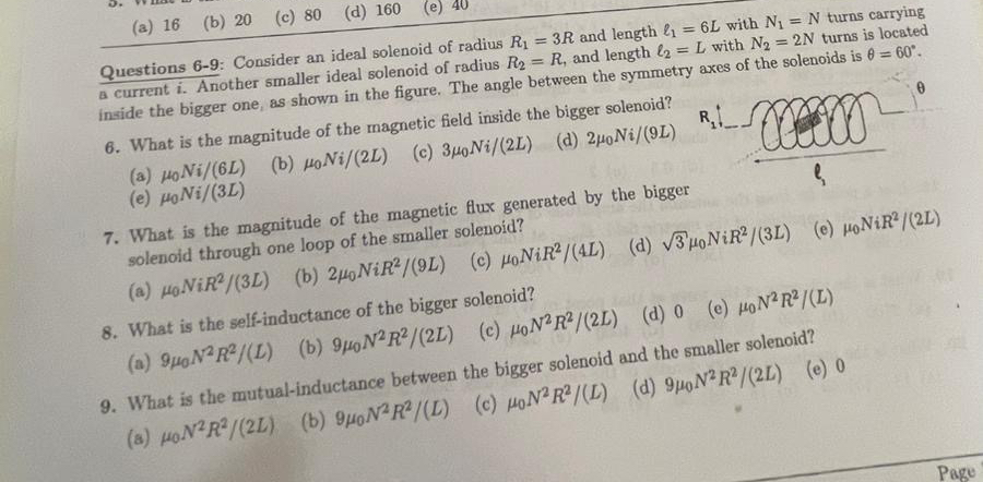 Solved Questions 6-9: Consider an ideal solenoid of radius | Chegg.com