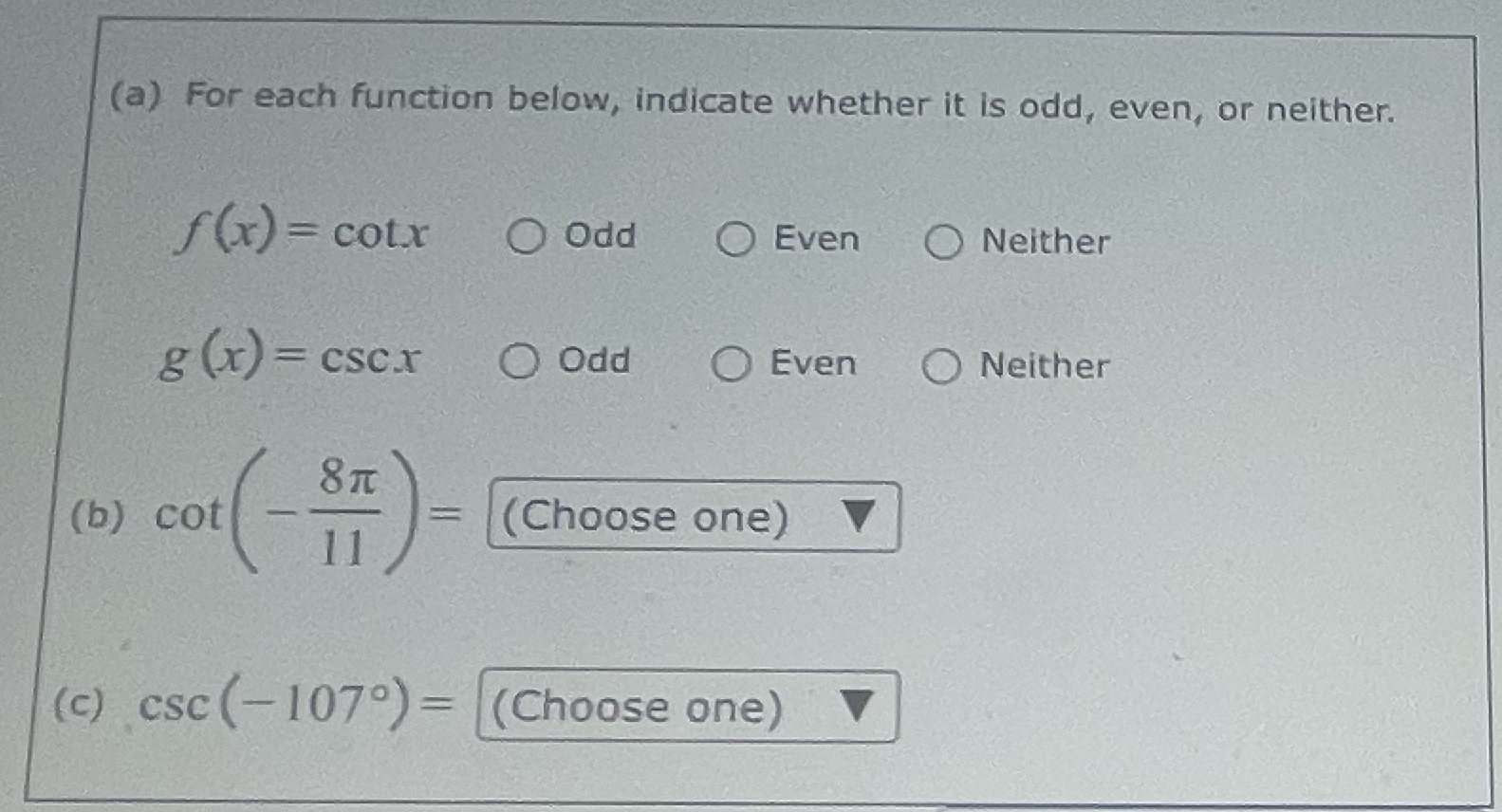 Solved (a) ﻿For each function below, indicate whether it is | Chegg.com