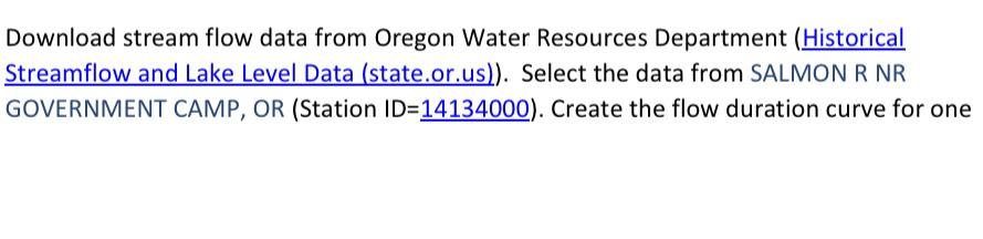 Solved Download stream flow data from Oregon Water Resources | Chegg.com