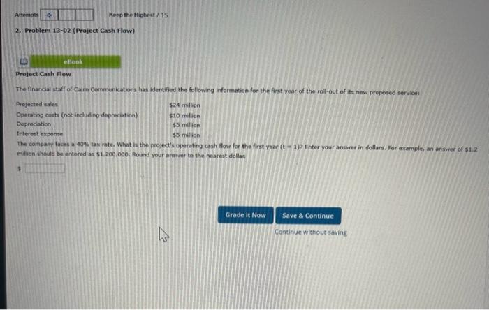 Solved 2. Problem 13-02 (Project Cash Flow) Project Cash | Chegg.com