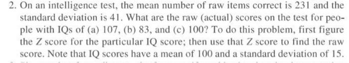 Solved 2. On an intelligence test, the mean number of raw | Chegg.com