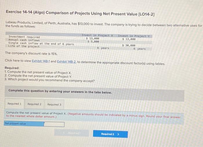 Solved Exercise 14-14 (Algo) Comparison of Projects Using | Chegg.com