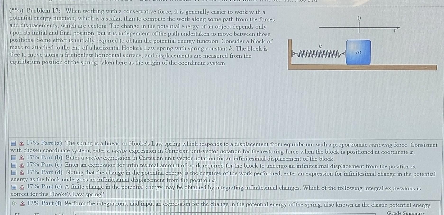 Solved (5\%) Problem 17: When working with a conservative | Chegg.com