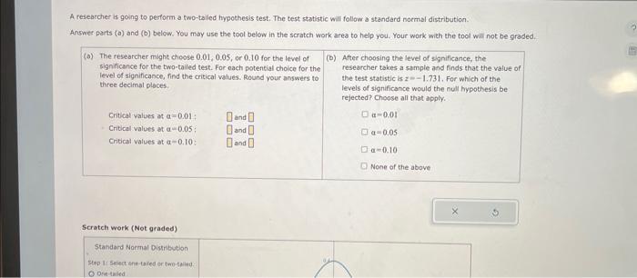 Solved A researcher is going to perform a two-tailed | Chegg.com