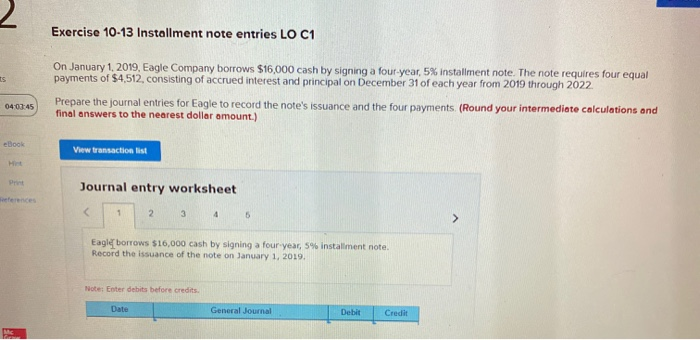 Solved 2 Exercise 10-13 Installment note entries LO C1 On | Chegg.com