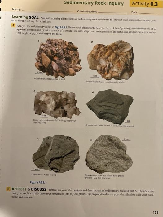 Solved Sedimentary Rock Inquiry Activity 6.3 Name: | Chegg.com