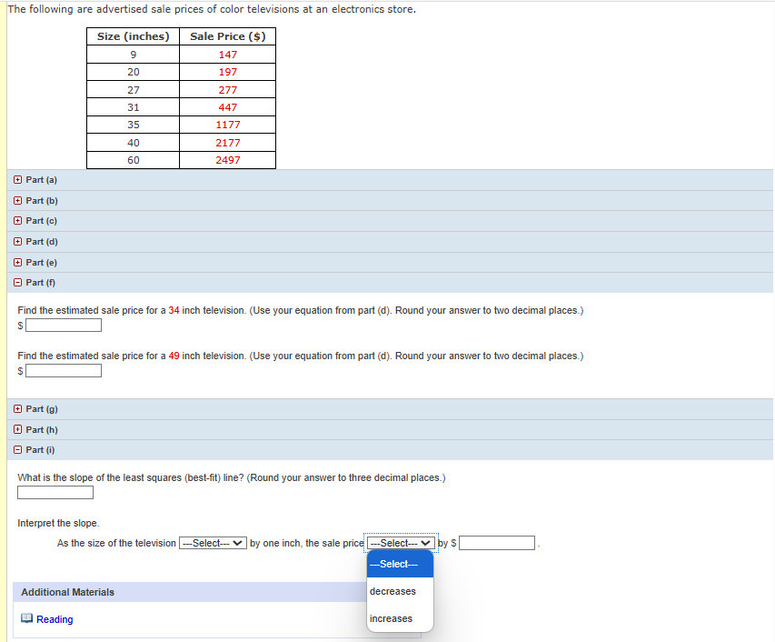 Solved The following are advertised sale prices of color | Chegg.com