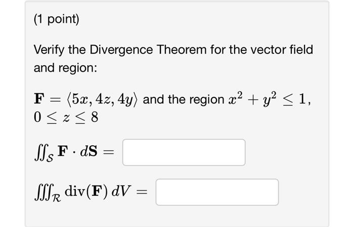 Solved Verify the Divergence Theorem for the vector field | Chegg.com