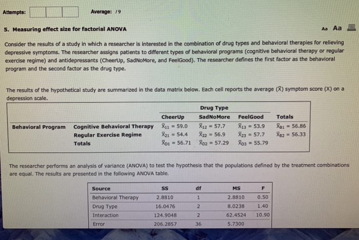 Solved Attempts: Average: 79 5. Measuring effect size for | Chegg.com
