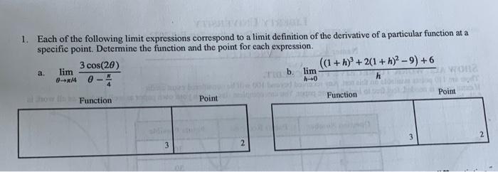 Solved 1. Each of the following limit expressions correspond | Chegg.com