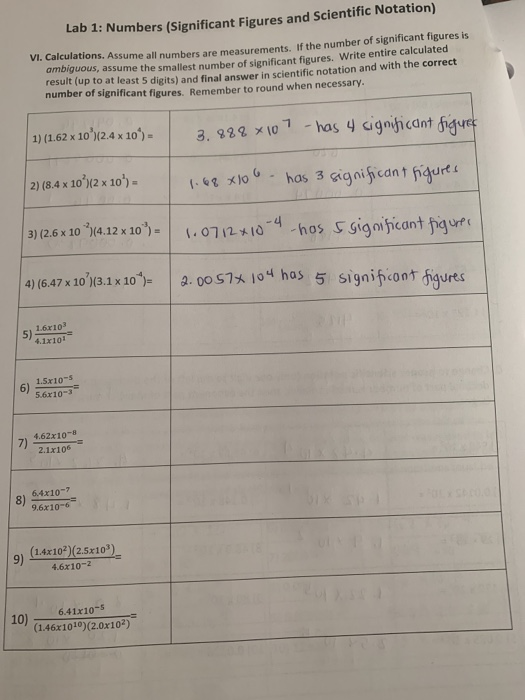 Solved Lab 1: Numbers (Significant Figures and Scientific | Chegg.com