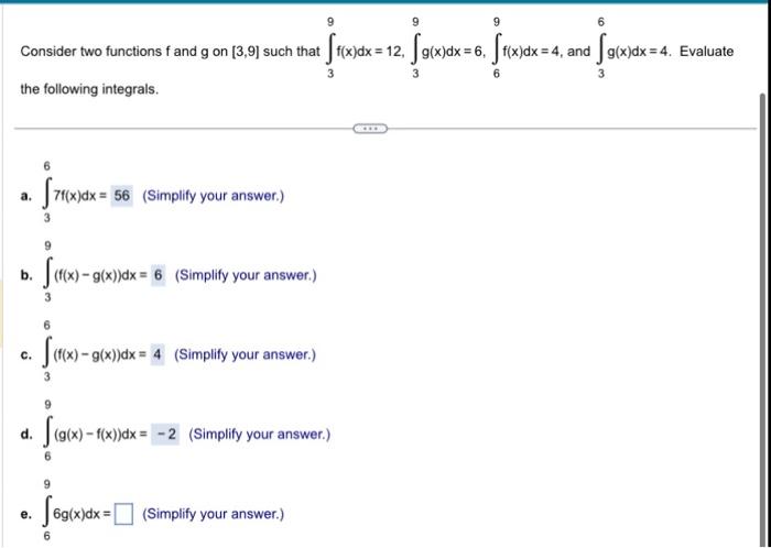 Solved Consider two functions f and g on [3,9] such that | Chegg.com