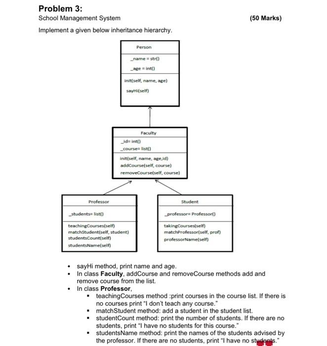 Solved Problem 3: School Management System (50 Marks) - | Chegg.com