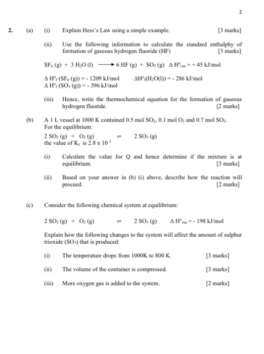 Solved 2. (a) (1) Explain Hess's Law using a simple example. | Chegg.com