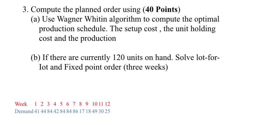 Solved Compute the planned order using (40 ﻿Points)(a) ﻿Use | Chegg.com