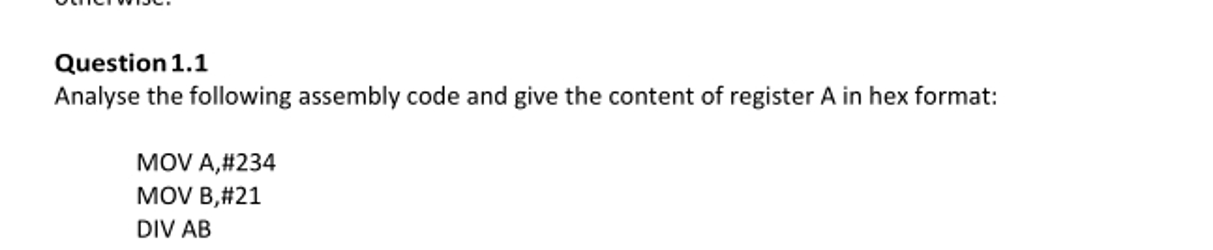 Question 1.1Analyse the following assembly code and | Chegg.com