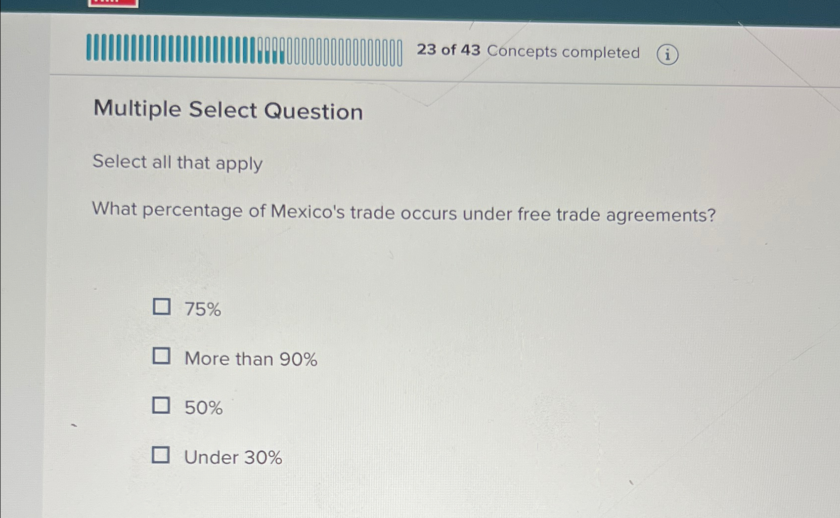 Solved 23 ﻿of 43 ﻿Concepts completed (i)Multiple Select | Chegg.com