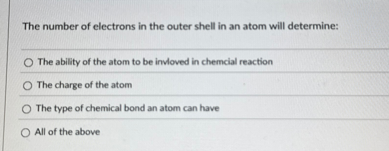 Solved The number of electrons in the outer shell in an atom | Chegg.com