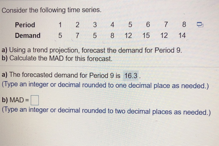 Solved Consider the following time series. . Period Demand 1 | Chegg.com