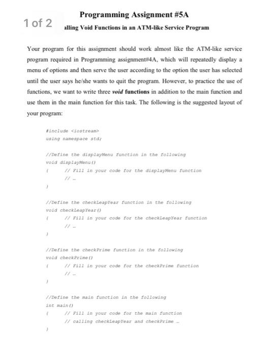 Solved 1 Of 2 Programming Assignment 5a Alling Void 2837