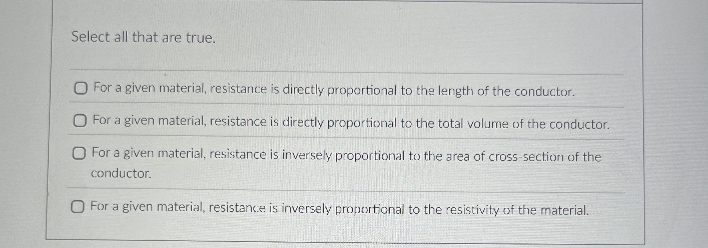 Solved Select all that are true.For a given material, | Chegg.com