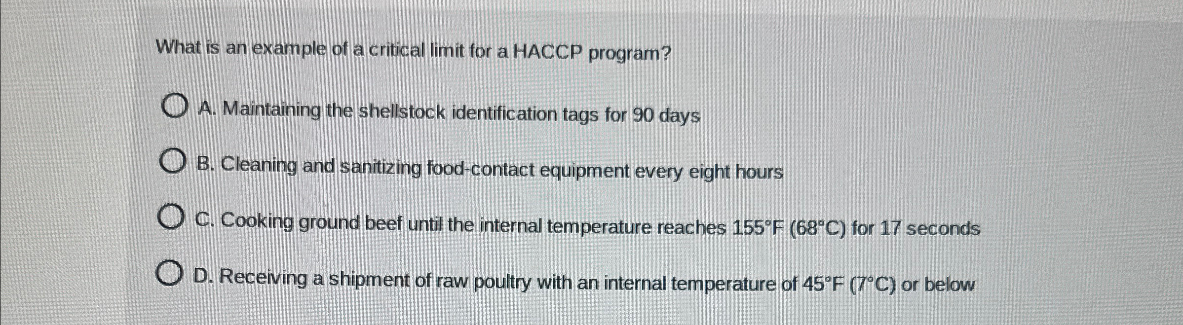 Solved What is an example of a critical limit for a HACCP | Chegg.com