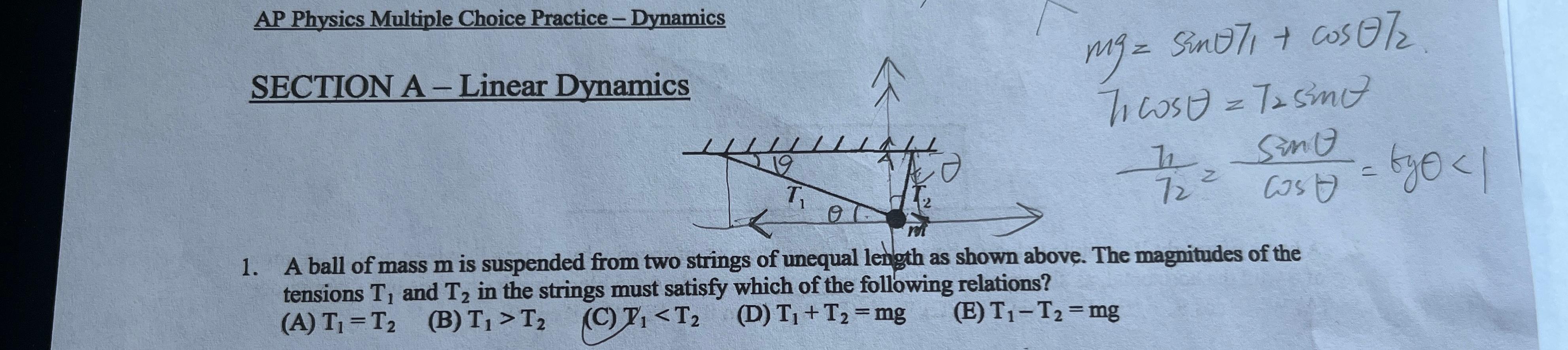 Solved AP Physics Multiple Choice Practice - | Chegg.com