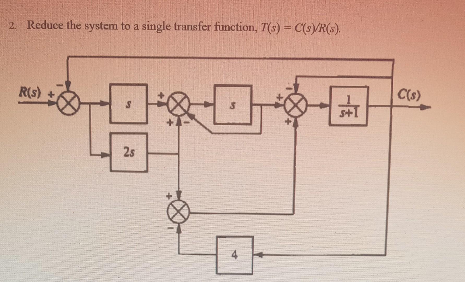 Solved 2. Reduce the system to a single transfer function, | Chegg.com