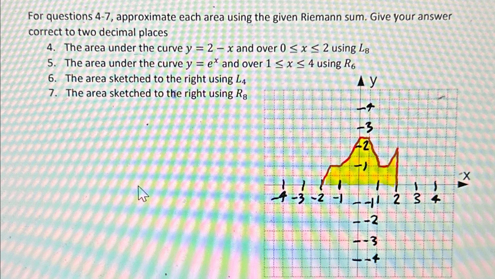 Solved For questions 4-7, ﻿approximate each area using the | Chegg.com