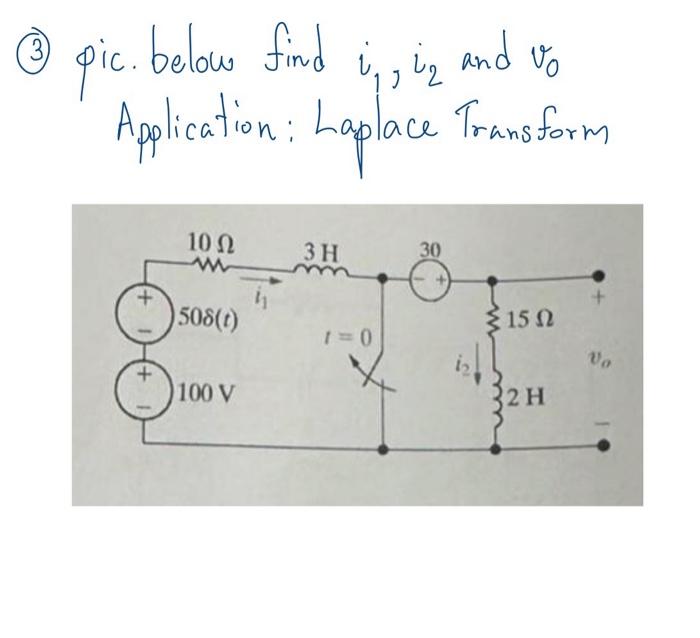 Solved pic. below find i1,i2 and v0 Application: Laplace | Chegg.com