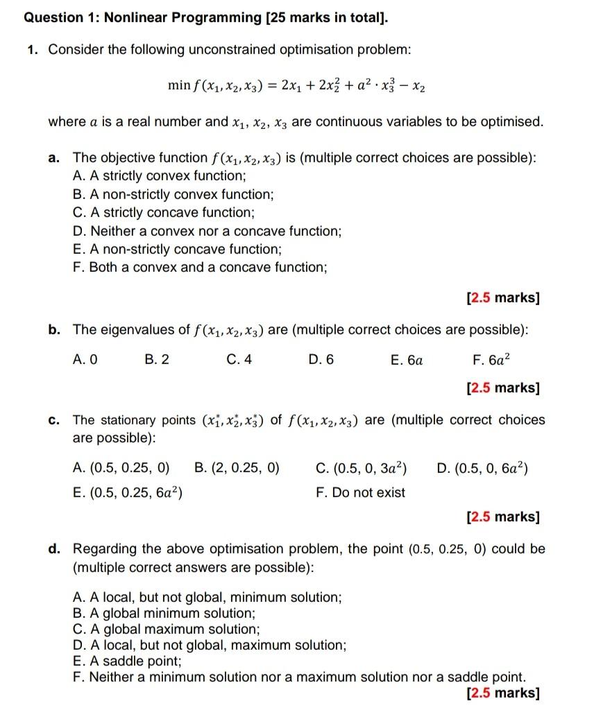 Solved 1 Consider The Following Unconstrained 