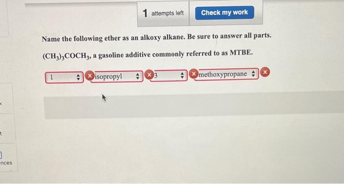 Solved Name the following ether as an alkoxy alkane. Be sure | Chegg.com