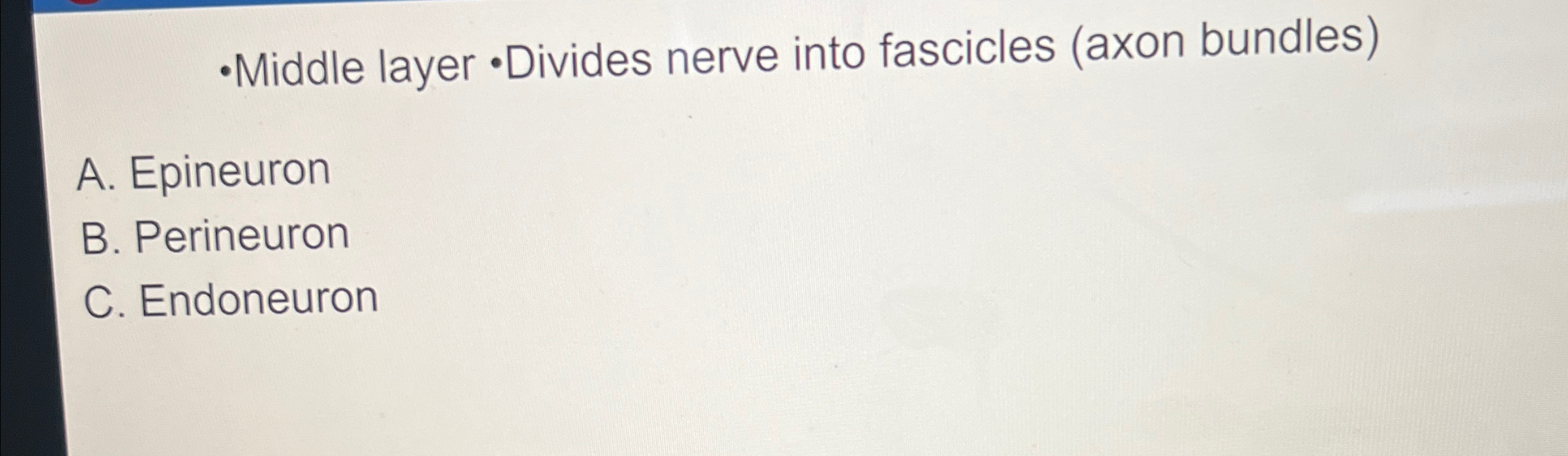 Solved -Middle layer * ﻿Divides nerve into fascicles (axon | Chegg.com