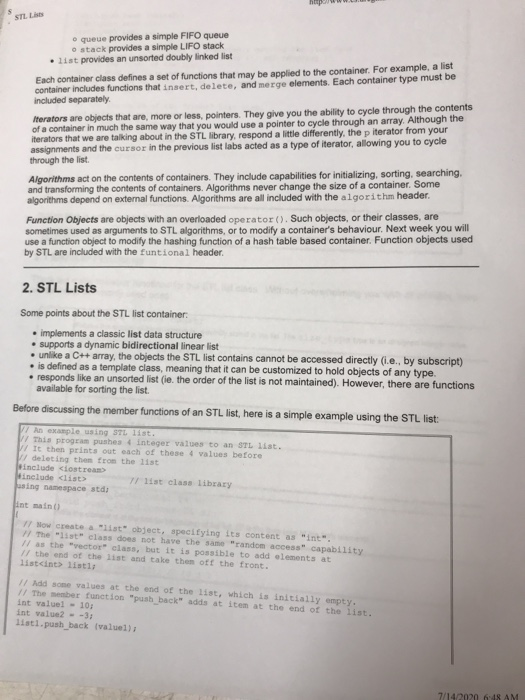 Solved SIL CS210 Lab: STL Lists Prelab Questions: For a | Chegg.com Solved SIL CS210 Lab: STL Lists Prelab Questions: For a | Chegg.com