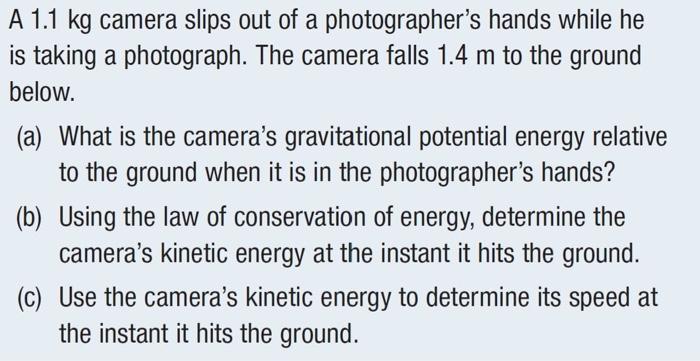 Solved A 1.1 kg camera slips out of a photographer's hands | Chegg.com