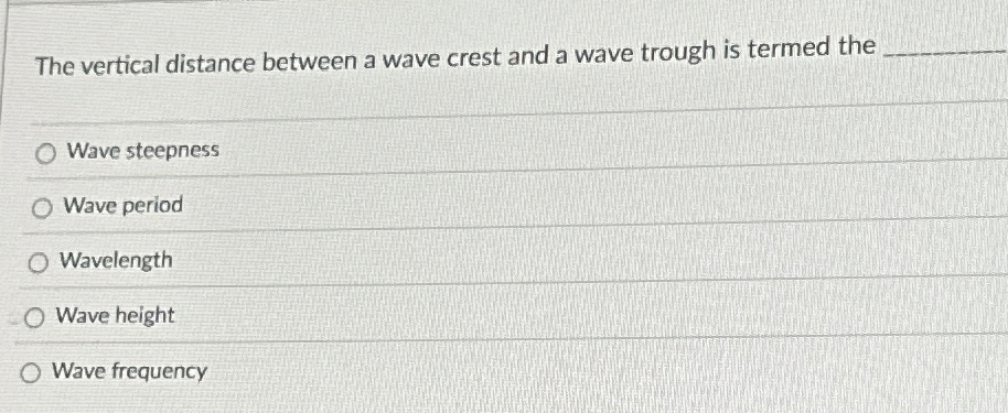 Solved The vertical distance between a wave crest and a wave | Chegg.com