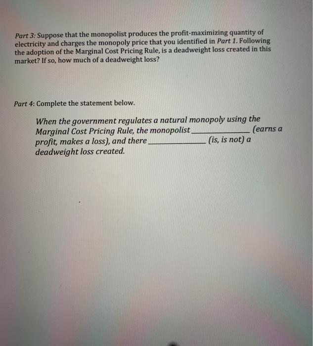 Solved MARGINAL COST PRICING RULE WORKSHEET Below, you are | Chegg.com