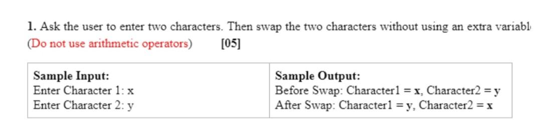 Solved 1. Ask the user to enter two characters. Then swap | Chegg.com