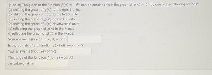Solved (1 point) The graph of the function f(x)=−6x can be | Chegg.com